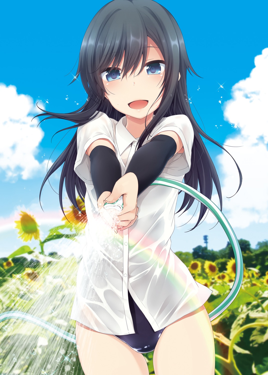 nagami yuu kantai collection asashio (kancolle) dress shirt see through swimsuits wet clothes ...